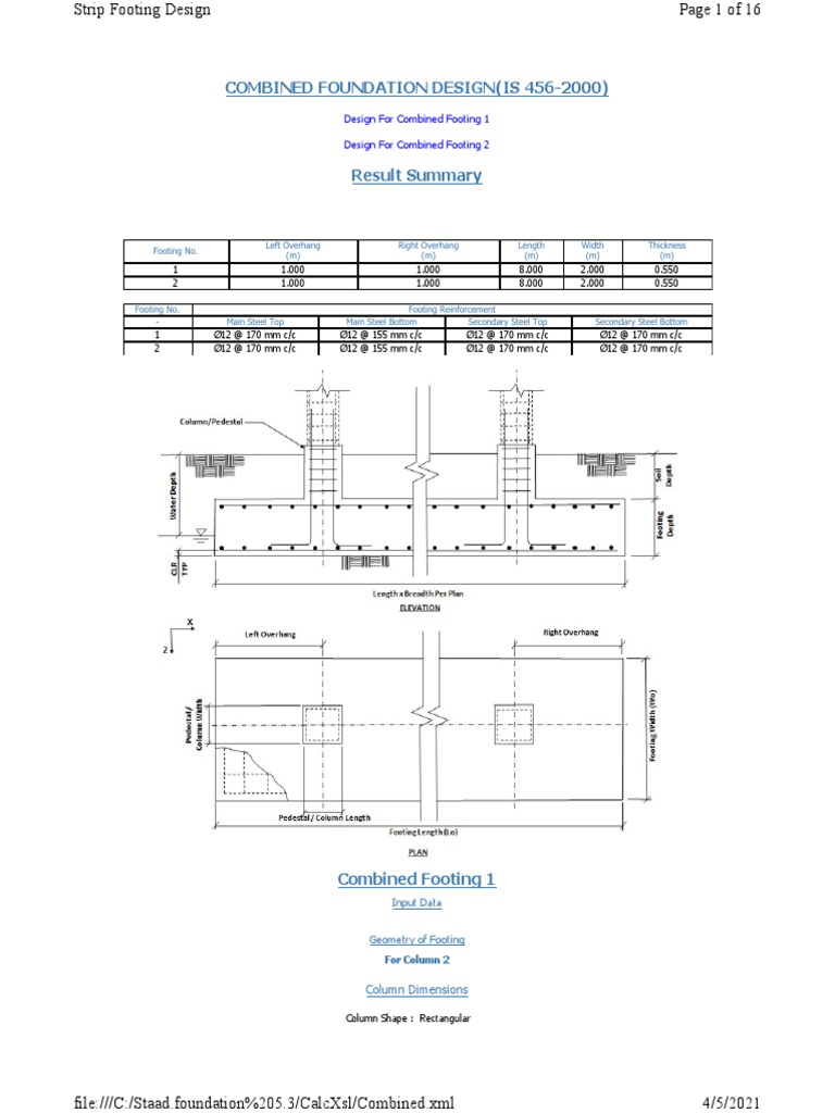 Design Calculations Foundation | PDF | Column | Length