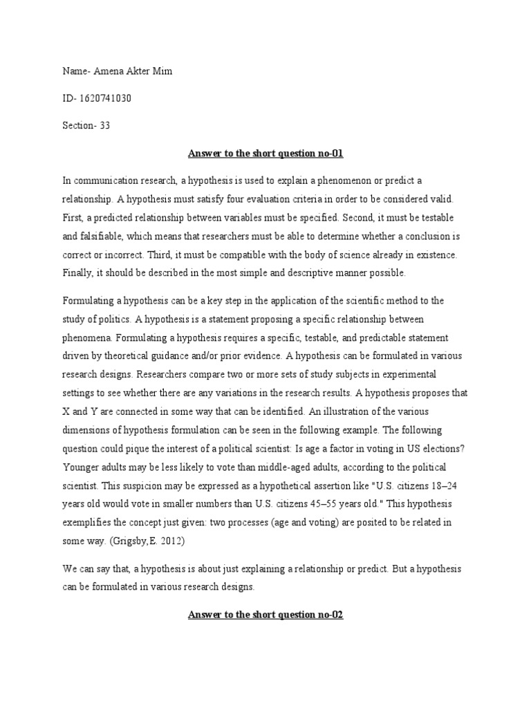 Amena Akter Mim - 1620741030 - Pol | PDF | Hypothesis | Rape