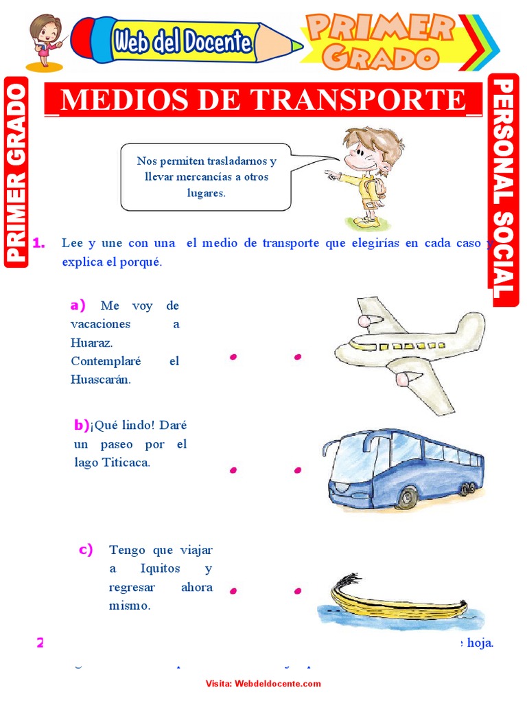 Medios de Transporte para Primer Grado de Primaria | PDF