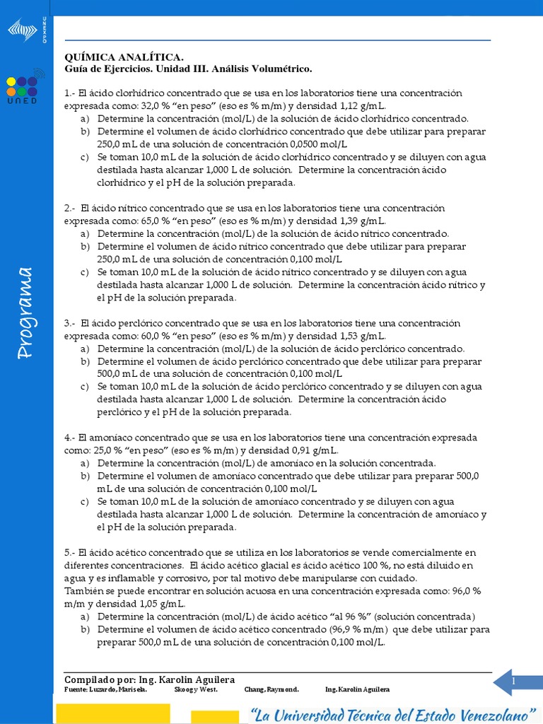 Guia de Ejercicios 3 Analisis Volumetrico | PDF | Concentración | Amonio