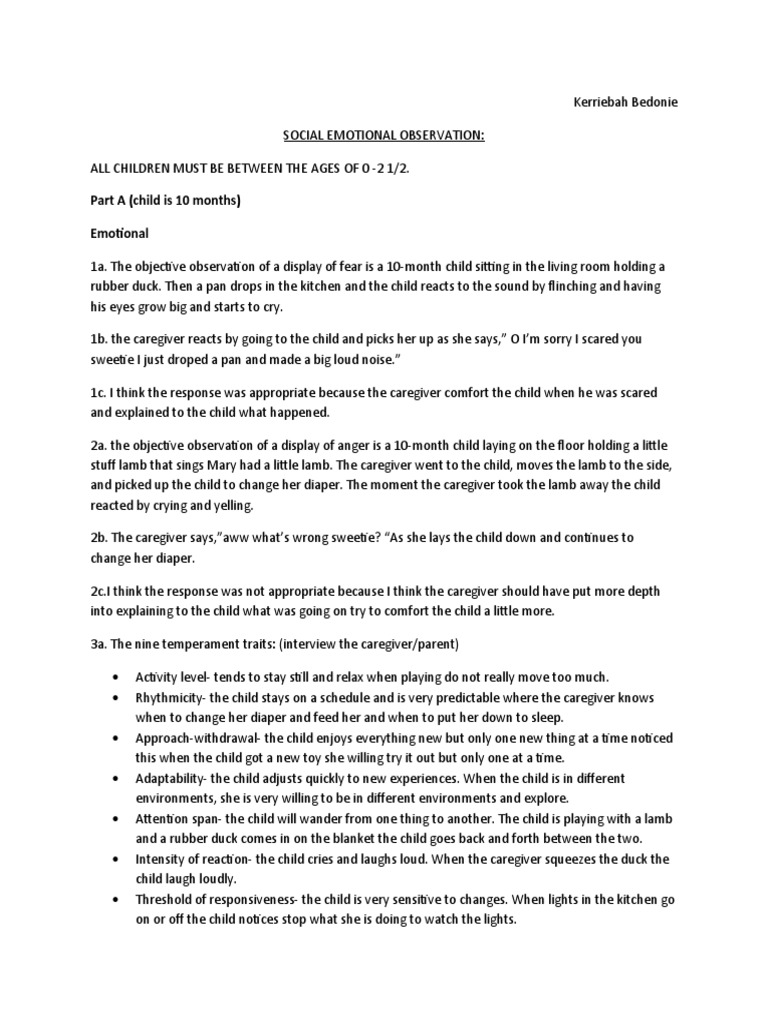 Social Emotional Observation | PDF | Temperament | Human Nature