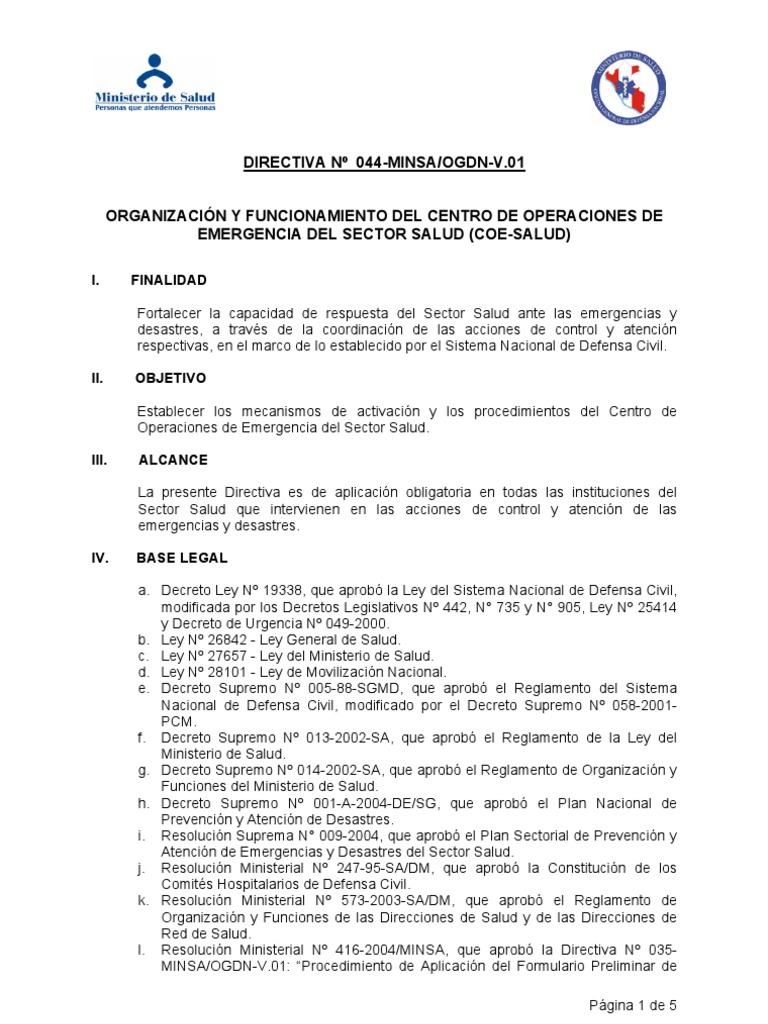 Directiva 044 Minsa | PDF | Defensa Civil | Gobierno