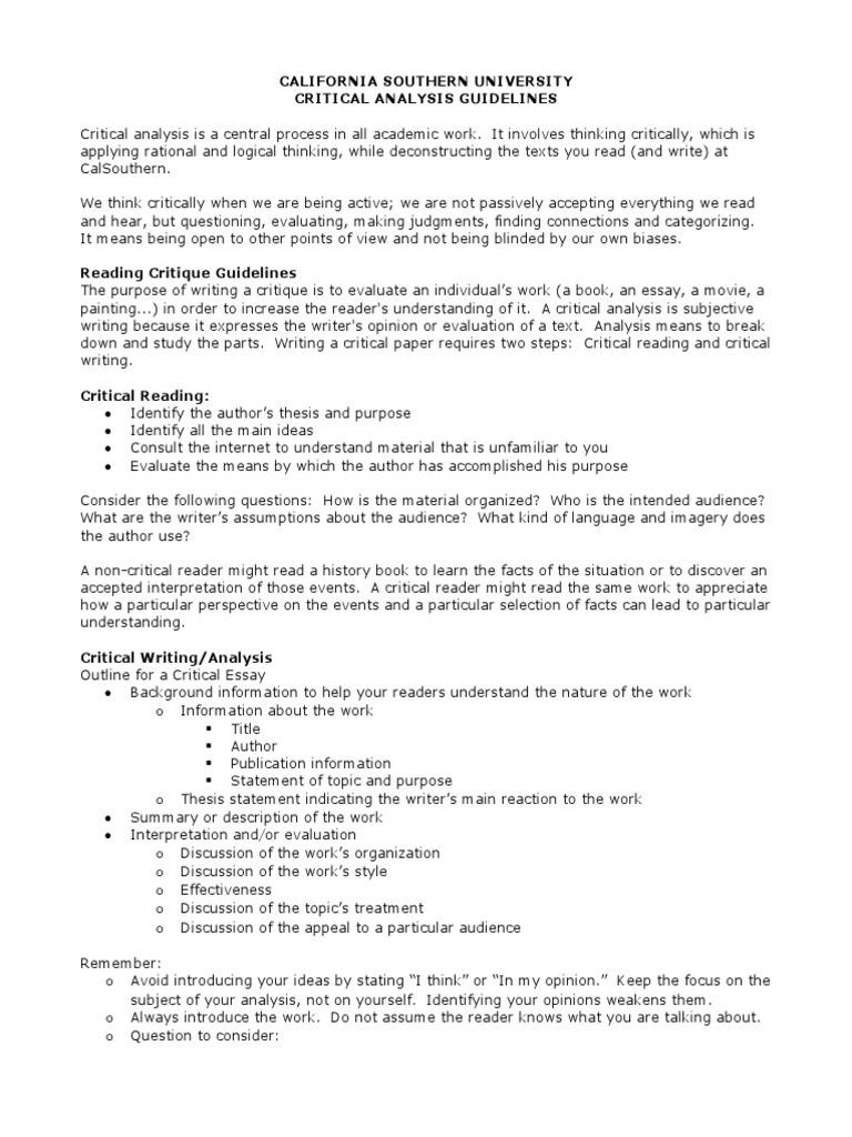 Critical Analysis Guidelines for Students | PDF | Critical Thinking ...