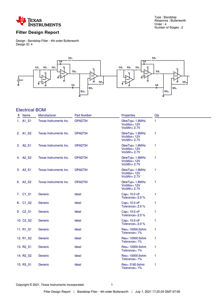 Filter Design Report: Electrical BOM | PDF | Electronic Filter ...