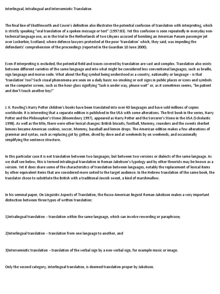 2.interlingual, Intralingual and Intersemiotic Translation | PDF ...