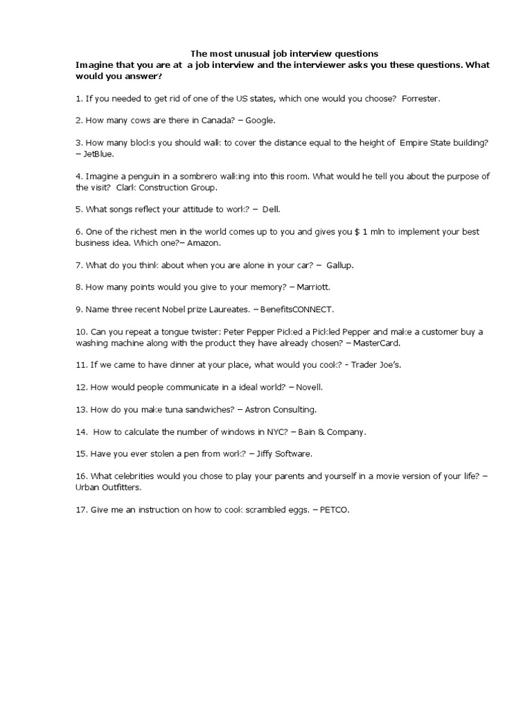 The Most Unusual Job Interview Questions | PDF | Business