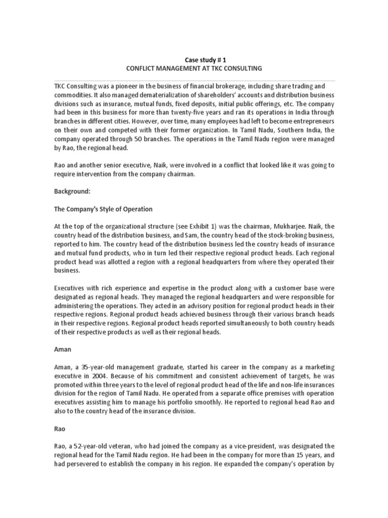 Conflict Management at TKC Consulting: Case Study # 1 | PDF | Insurance ...