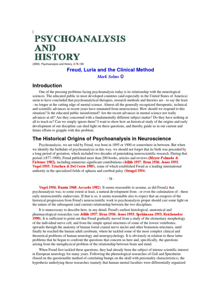 Freud, Luria and The Clinical Method: Mark Solms | PDF | Sigmund Freud ...