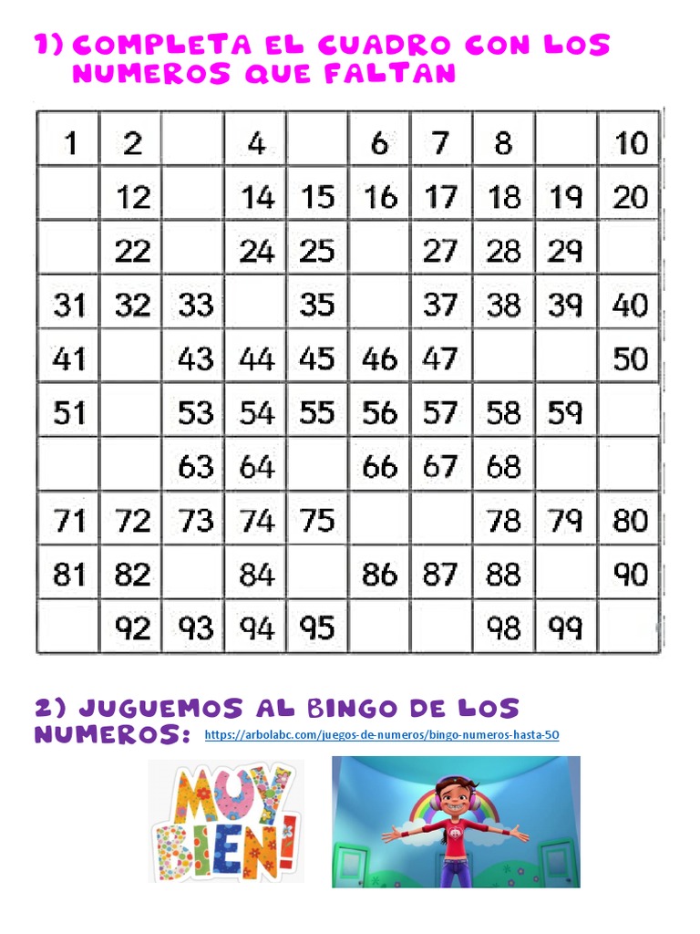 Completa El Cuadro Con Los Numeros Que Faltan | PDF