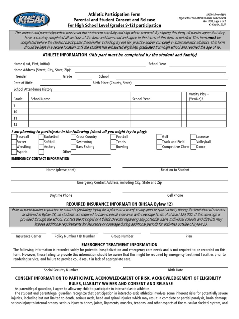 KHSAA Physical Form | PDF | Legal Guardian | Health Sciences
