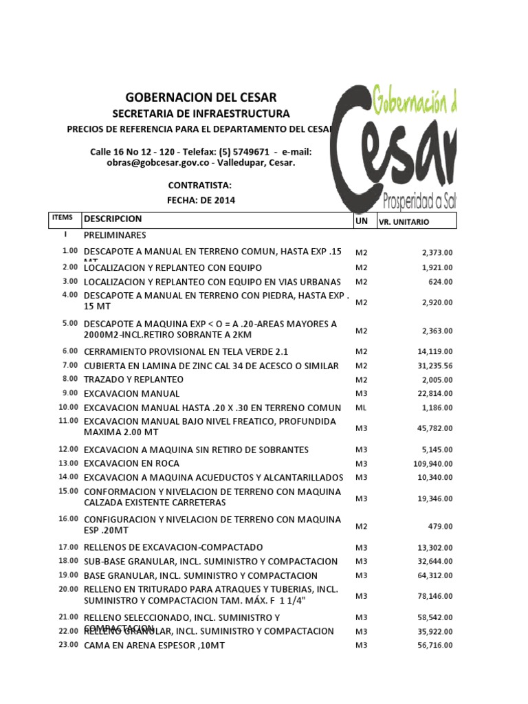 Tomo 1 Listados de APU Vpar 2014 | PDF | Ingeniería estructural | Materiales de construcción