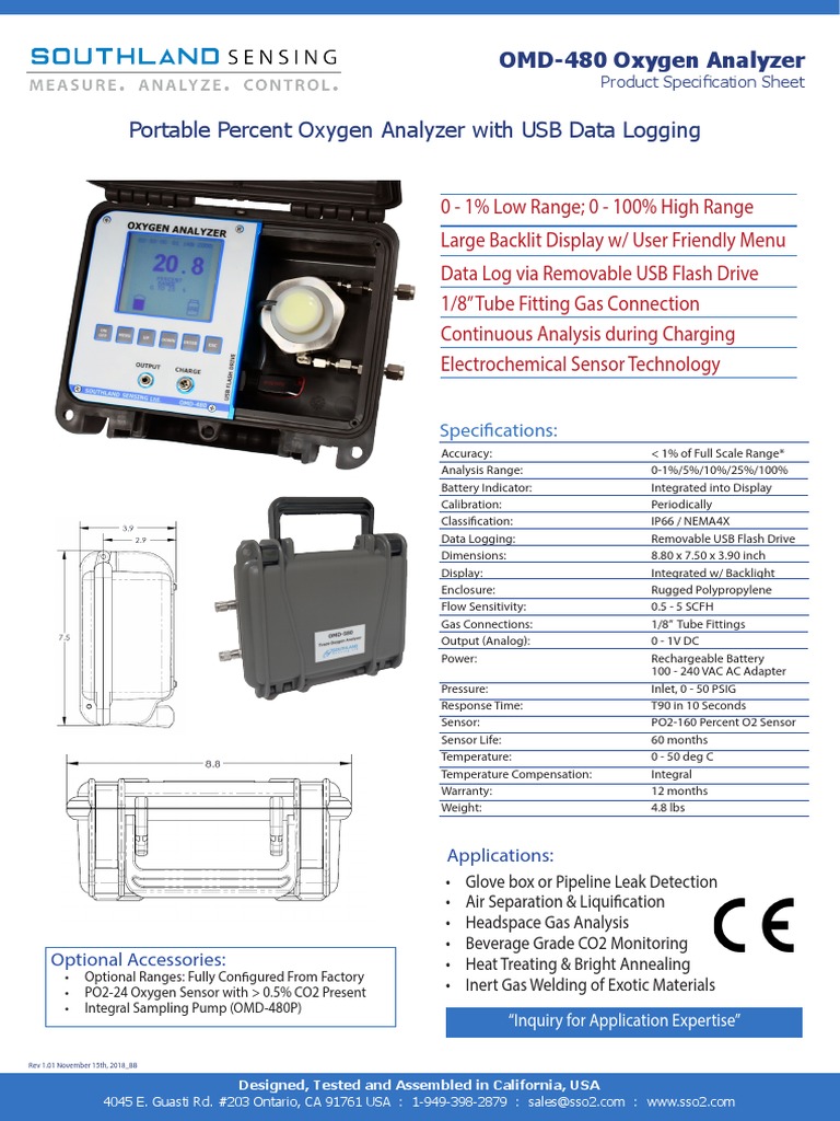 Portable Percent Oxygen Analyzer With USB Data Logging | PDF | Sensor ...