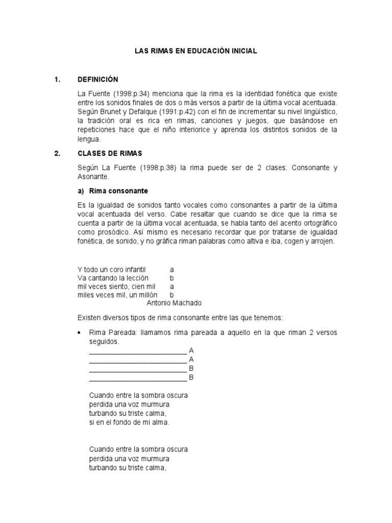Las Rimas en Educación Inicial | PDF | Rima | Vocal