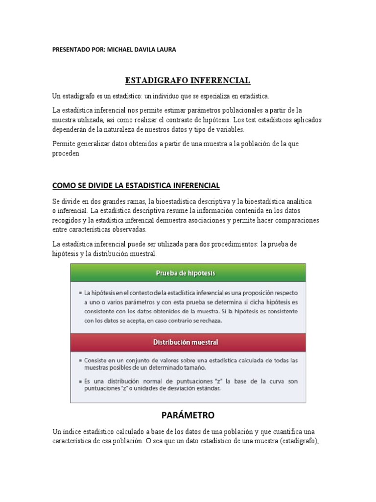 Estadigrafo Inferencial - Michael Davila | PDF