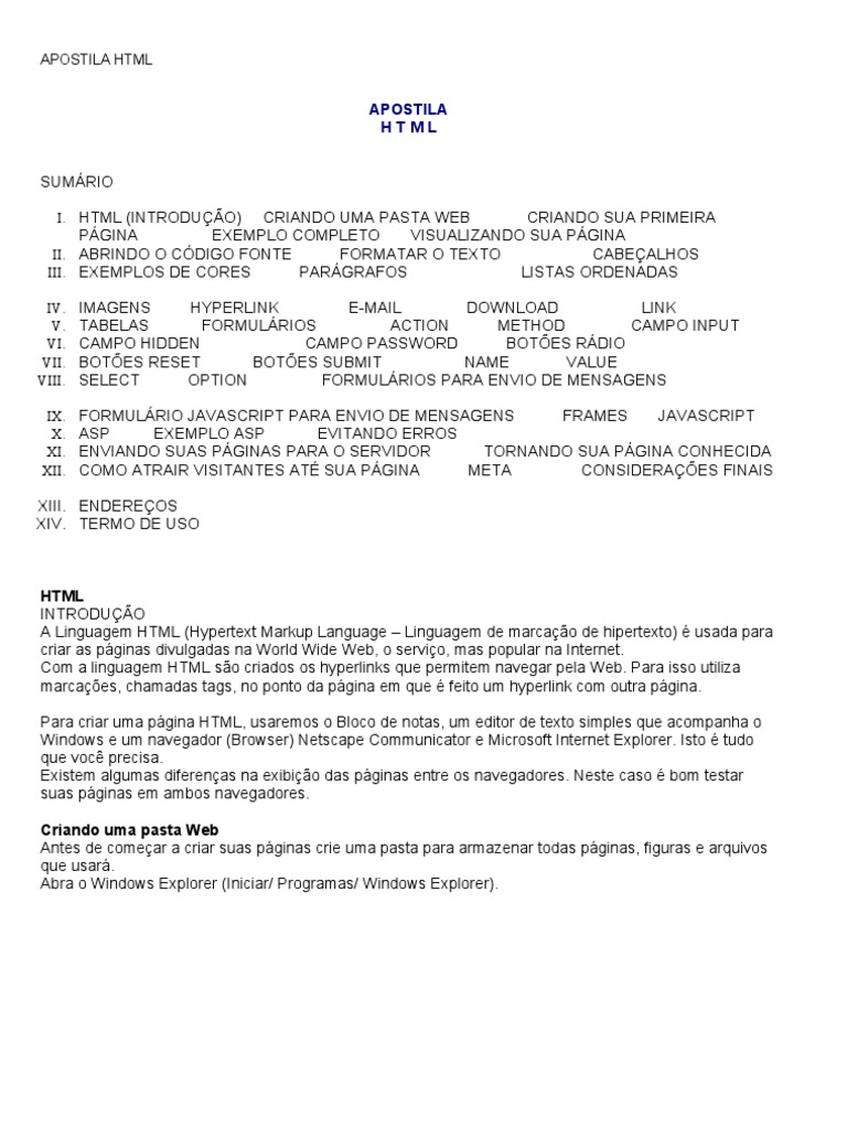 Apostila HTML para Imprimir | PDF | Html | Script Java