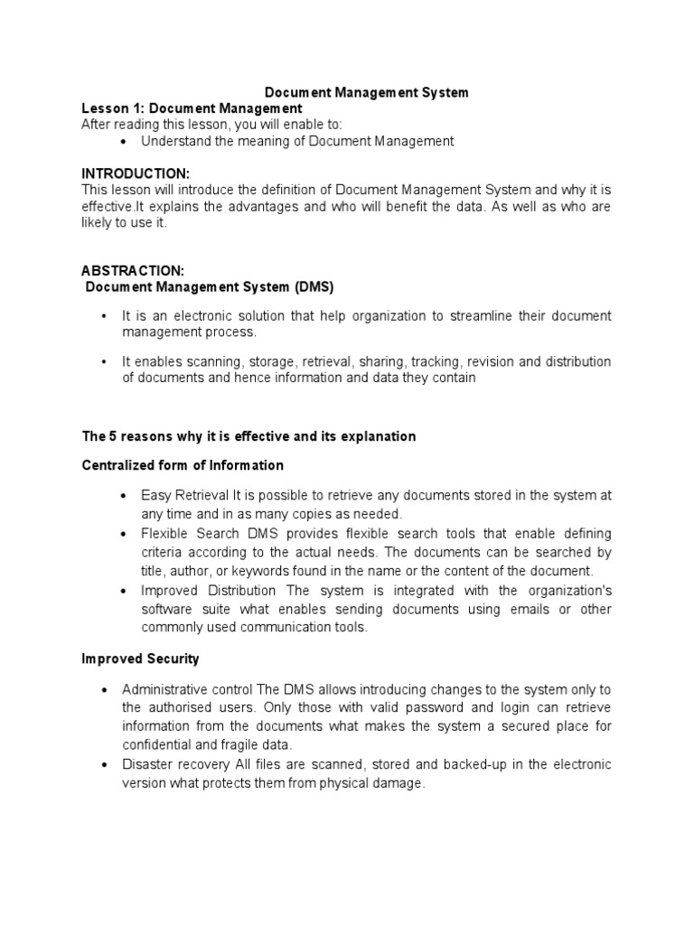 Document Management System Lesson 1: Document Management | PDF ...