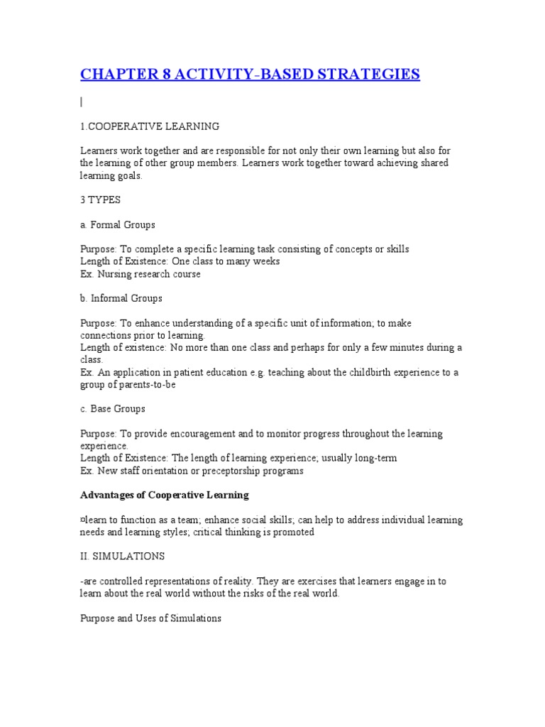 Chapter 8 Activity-Based Strategies: Advantages of Cooperative Learning ...