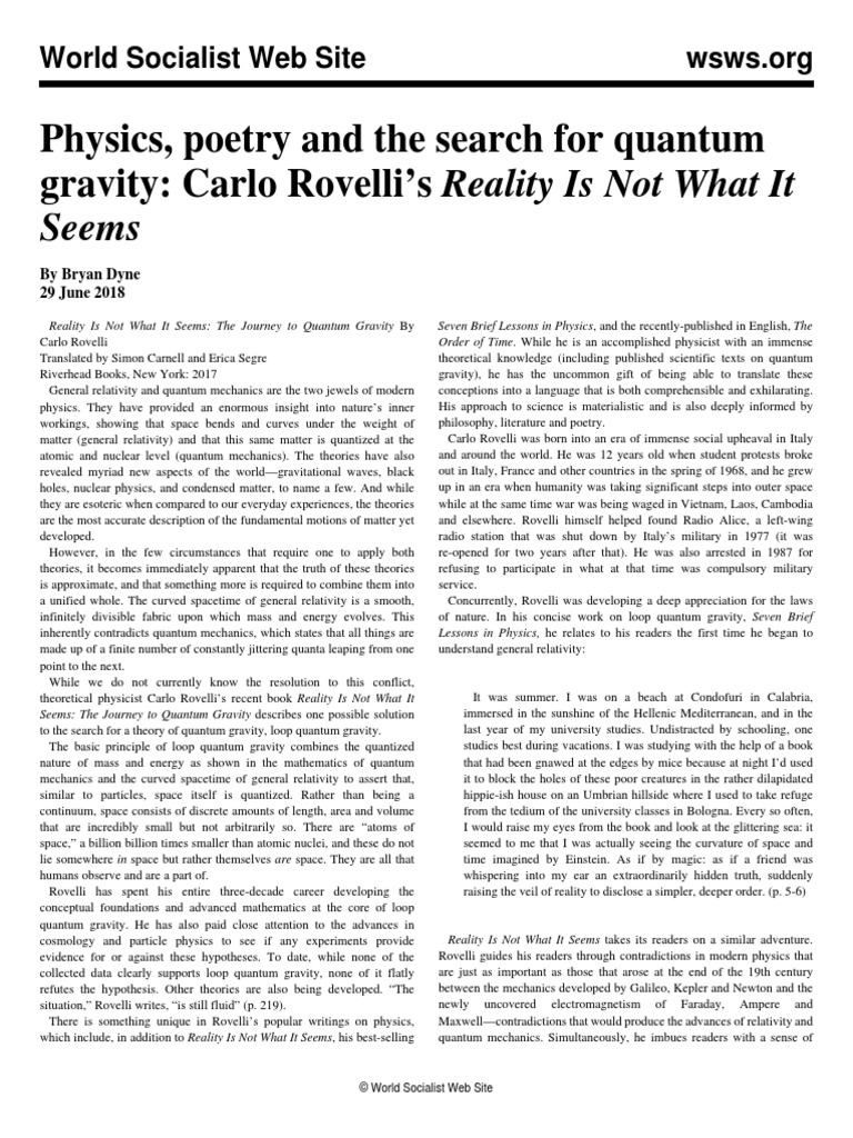 Physics, Poetry and The Search For Quantum Gravity - Carlo Rovelli's Reality Is Not What It ...