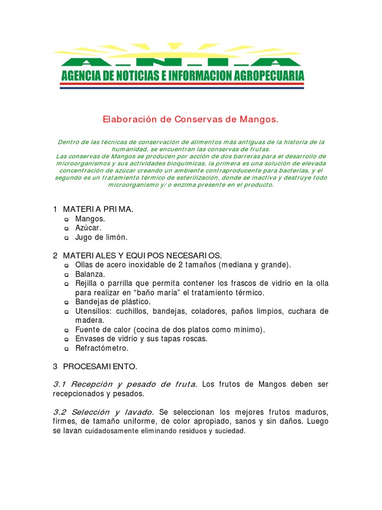 Elaboración de Conservas de Mango | PDF | Lentes | Agua