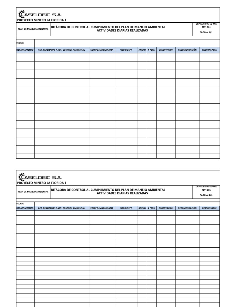 R.05-SG-MA Bitacora de Control Ambiental | PDF | Naturaleza