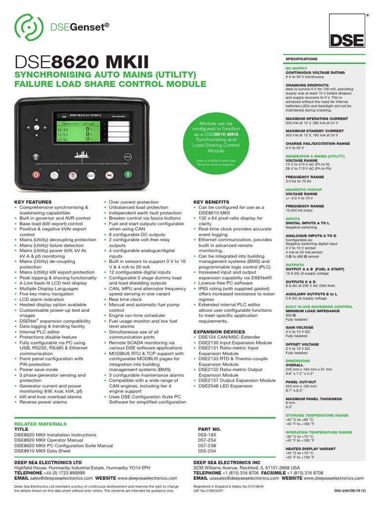 DSE8620 MKII: Genset | PDF | Mains Electricity | Programmable Logic ...