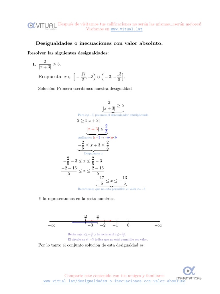 Desigualdades o Inecuaciones Con Valor Absoluto | PDF | Desigualdad (Matemáticas) | Análisis ...