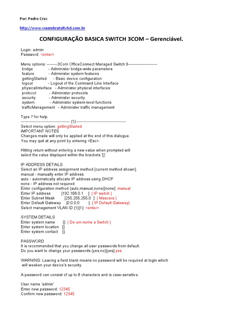 Configuração Basica Switch 3com Gerenciavel | PDF | Ip Address ...