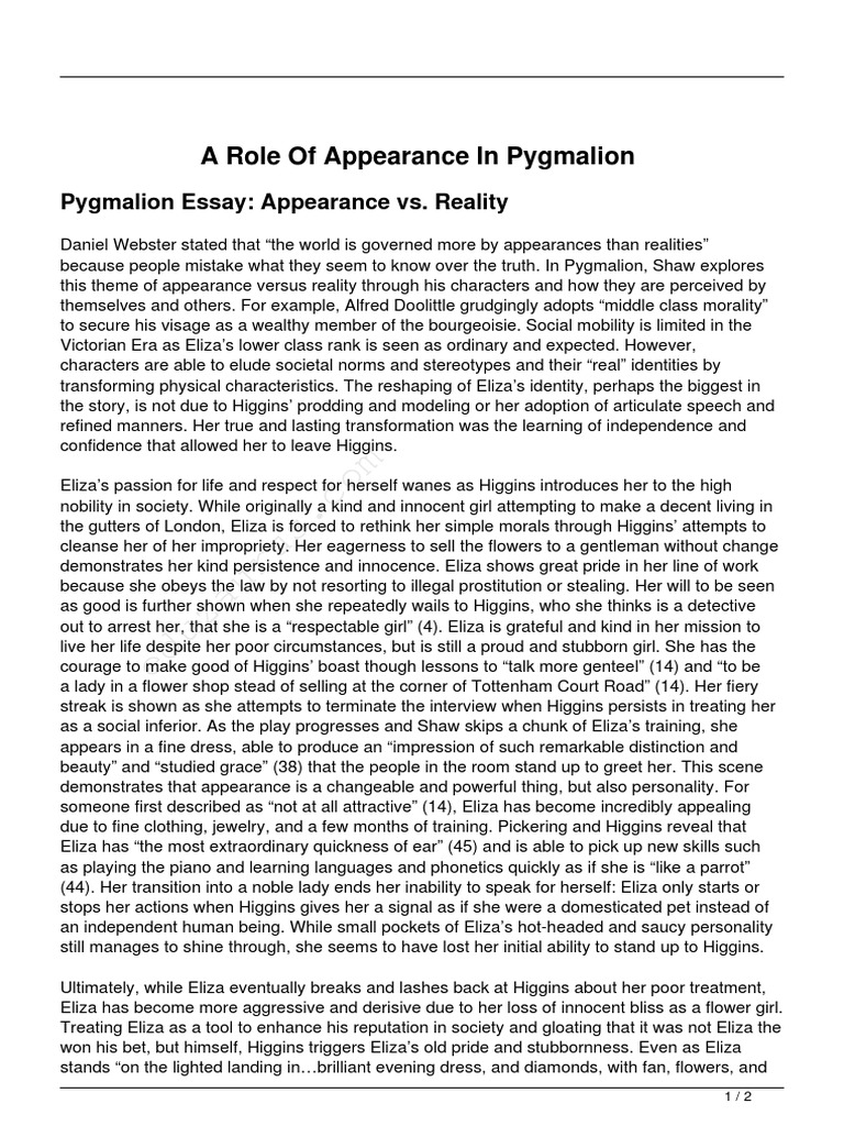 A Role of Appearance in Pygmalion | PDF | Pygmalion (Play) | Science