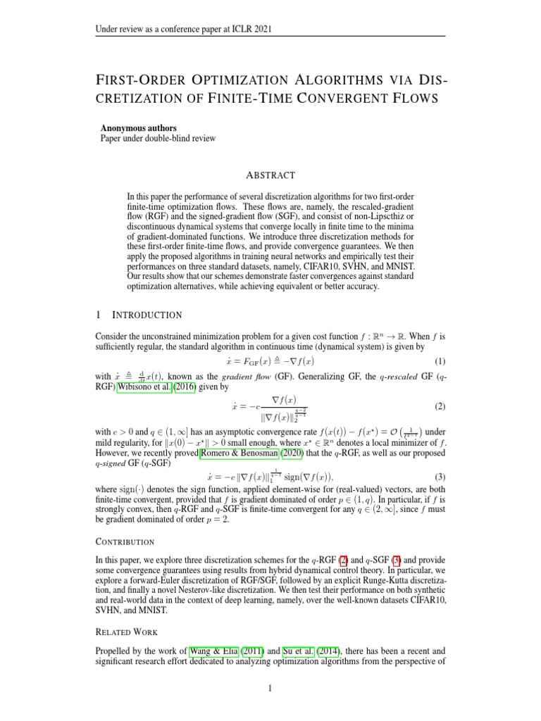 First Order Optimization Algorithms Via Discretization of Finite Time Convergent Flows | PDF ...