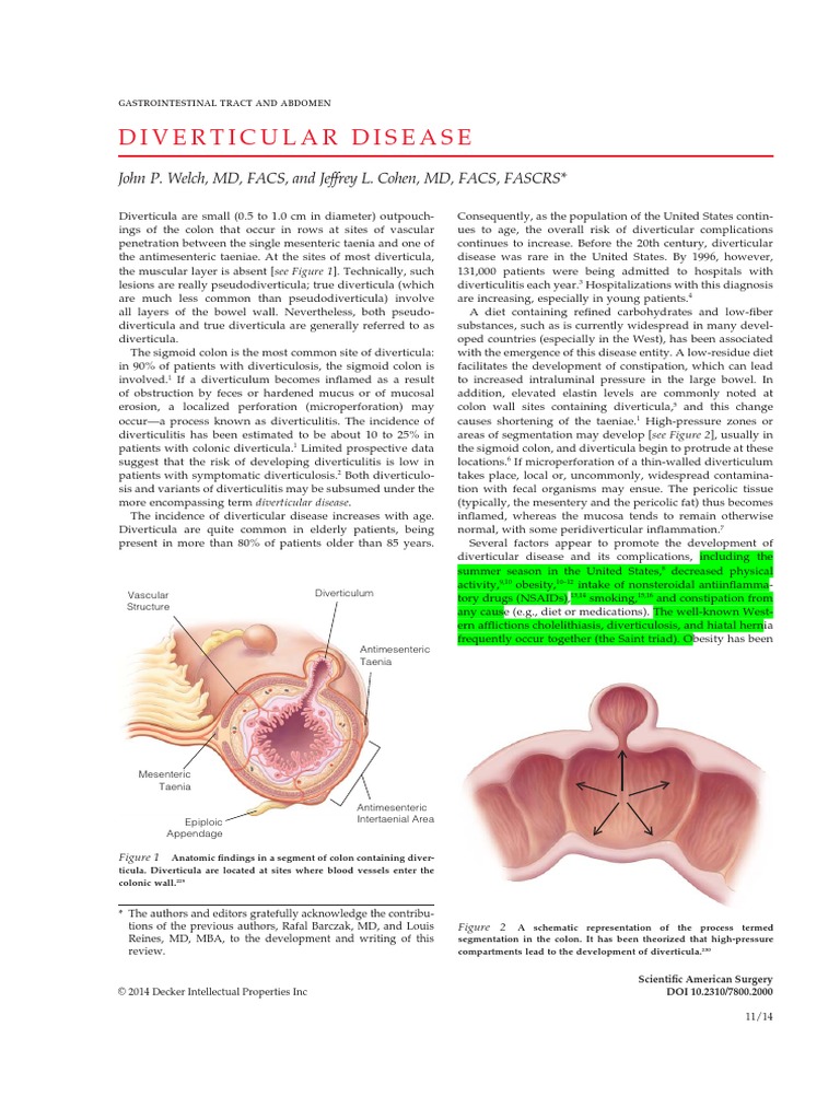 Diverticular Disease: John P. Welch, MD, FACS, and Jeffrey L. Cohen, MD ...