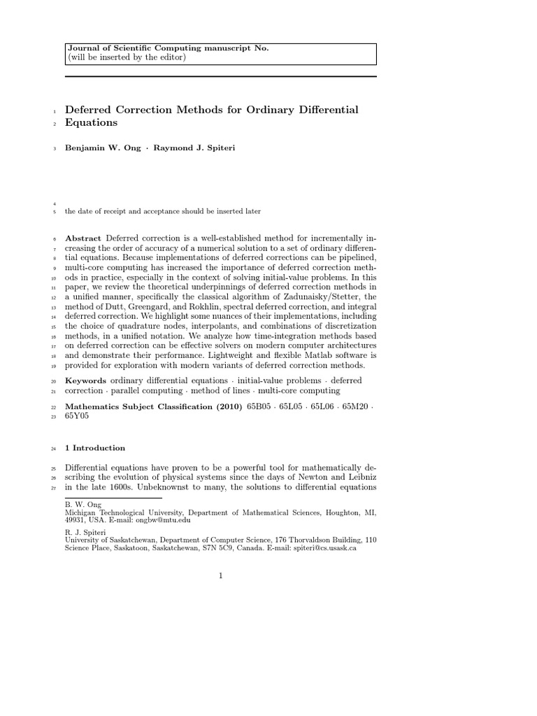 Deferred Correction Methods For Ordinary Differential Equations Pdf Numerical Analysis