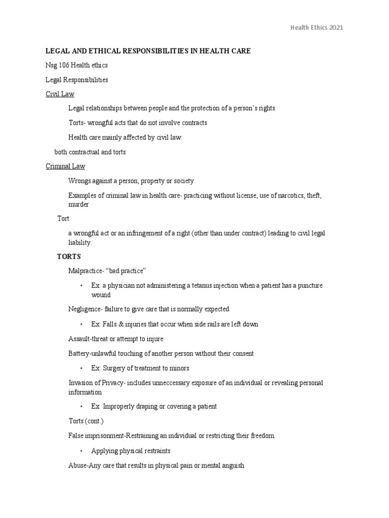 Legal and Ethical Responsibilities in Health Care | PDF | Tort | Defamation