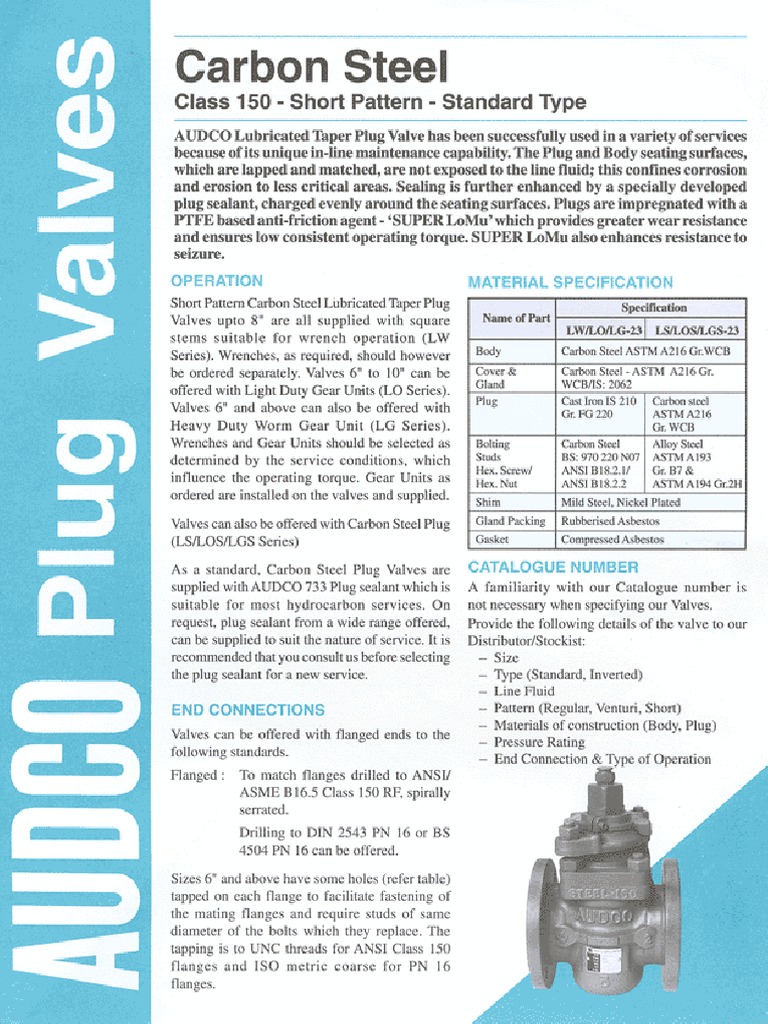 Audco Plug Valves Lubricatedtaper | PDF