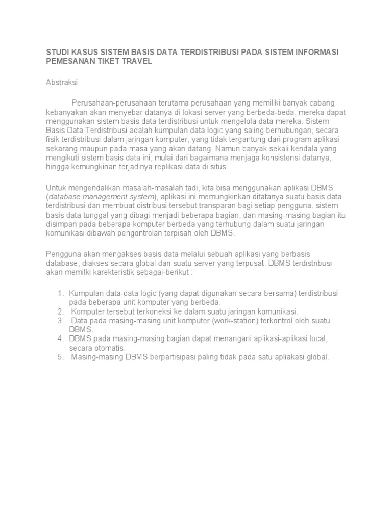 Studi Kasus Sistem Basis Data Terdistribusi Pada Sistem Informasi Pemesanan Tiket | PDF