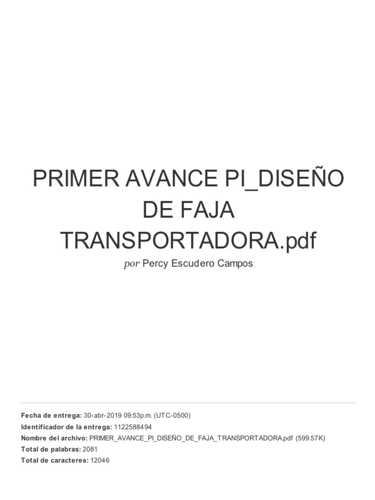 Primer Avance Pi - Diseño de Faja Transportadora | PDF