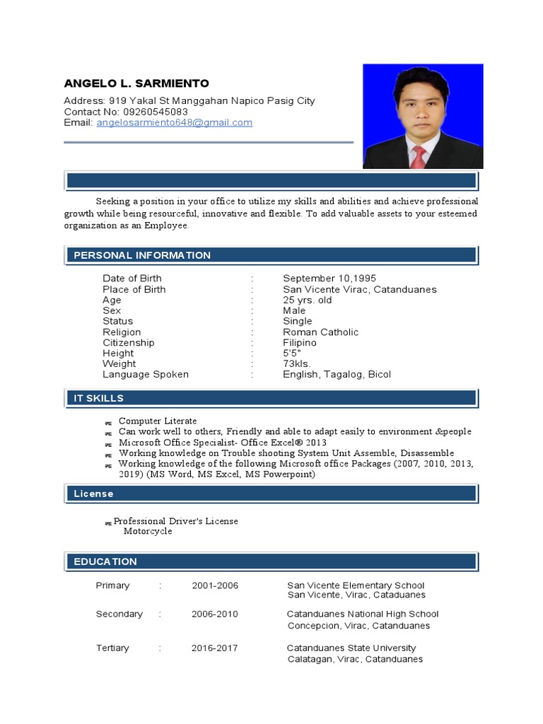 Sarmiento, Angelo - Resume | PDF | Business | Computing And Information ...