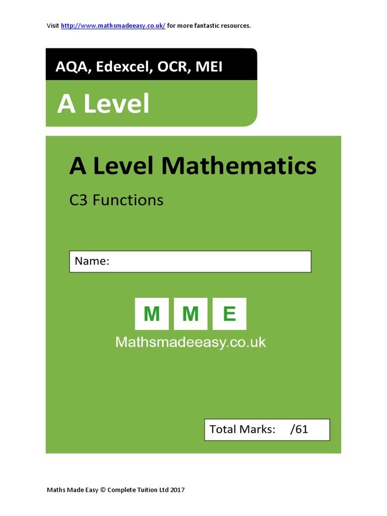 C3 A Level Maths Functions Questions AQA OCR Edexcel MEI | PDF | Sine ...