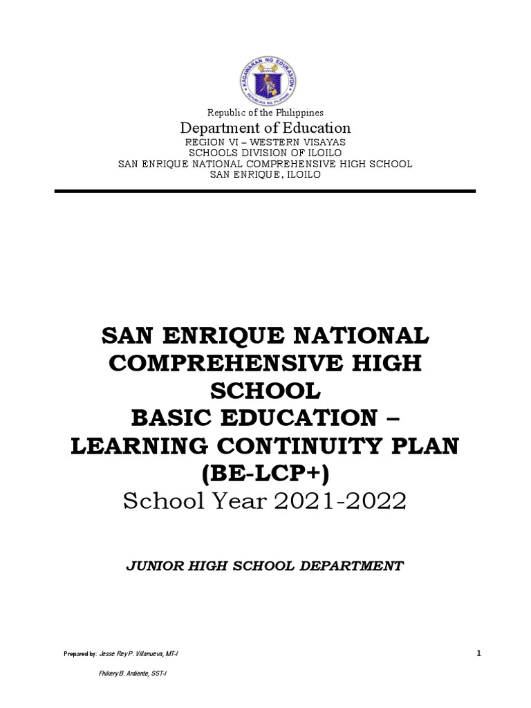 San Enrique National Comprehensive High School Basic Education - Learning Continuity Plan (BE ...