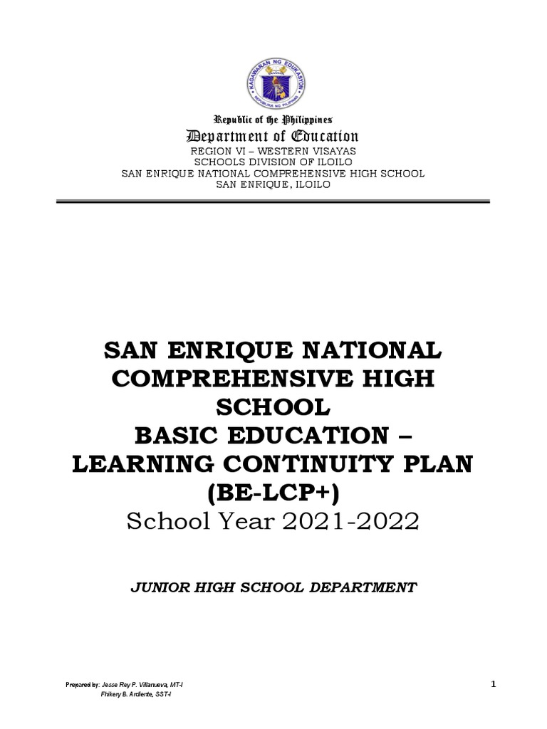 San Enrique National Comprehensive High School Basic Education - Learning Continuity Plan (BE ...