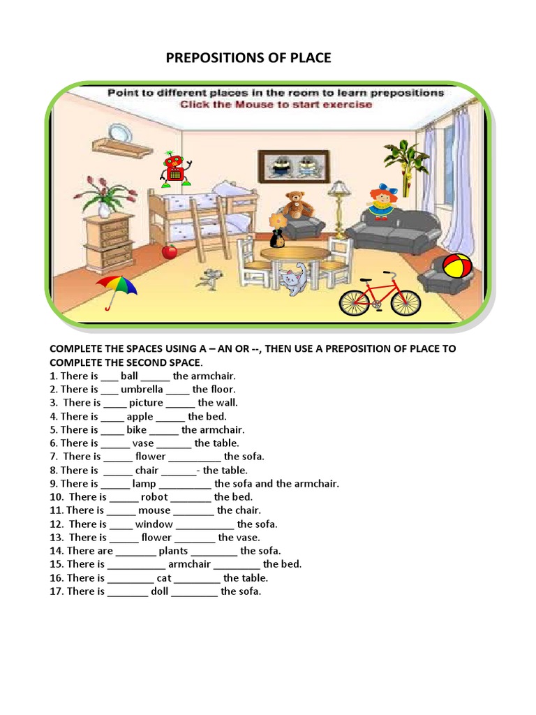 Prepositions of Place - Worksheet | PDF