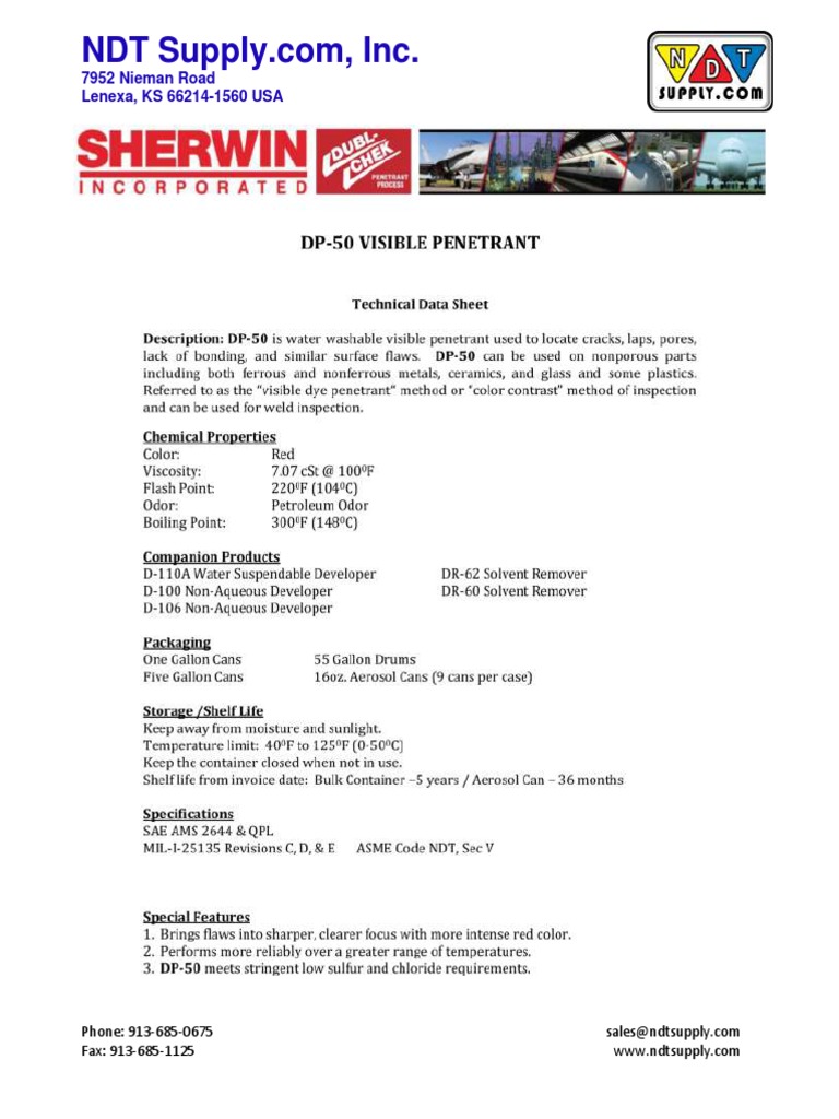 Sherwin DP 50 Penetrant | PDF