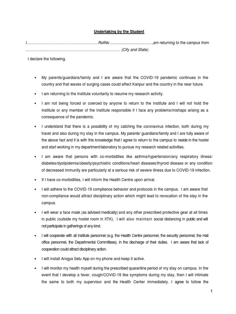 PG Undertaking Form | Download Free PDF | Pandemic | Ongoing Events