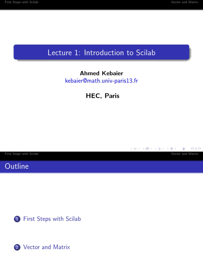 Lecture 1: Introduction To Scilab: Kebaier@ | PDF | Boolean Data Type | Control Flow