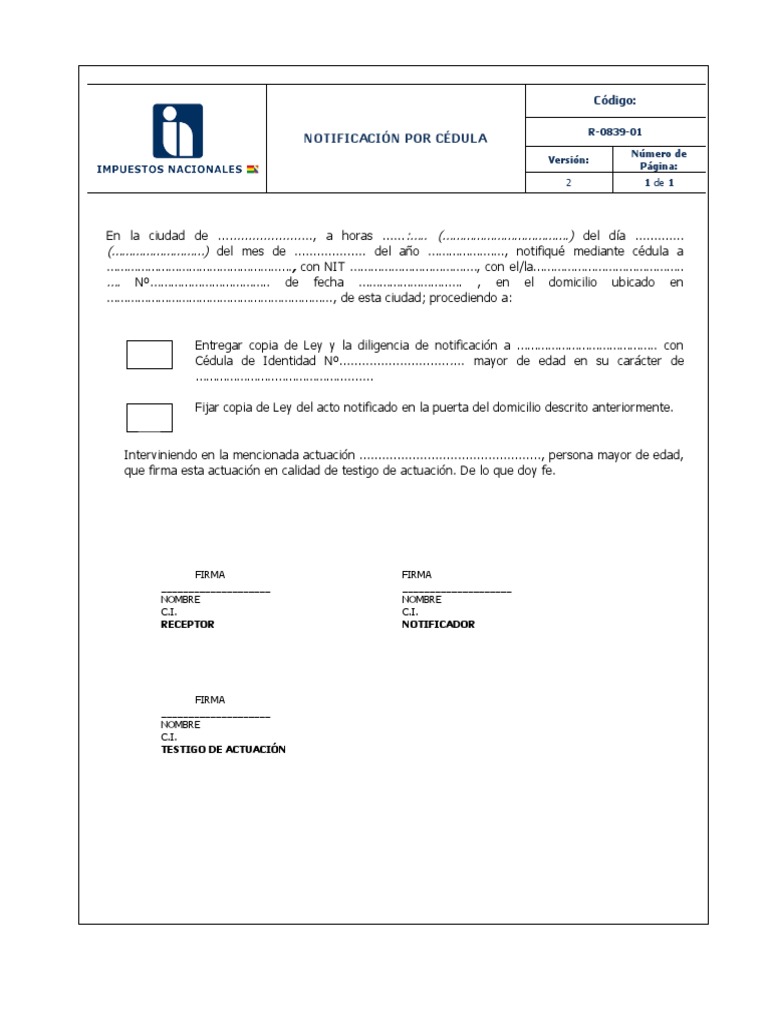R-0839-01 Notificacion Por Cedula | PDF R-0839-01 Notificacion Por Cedula | PDF