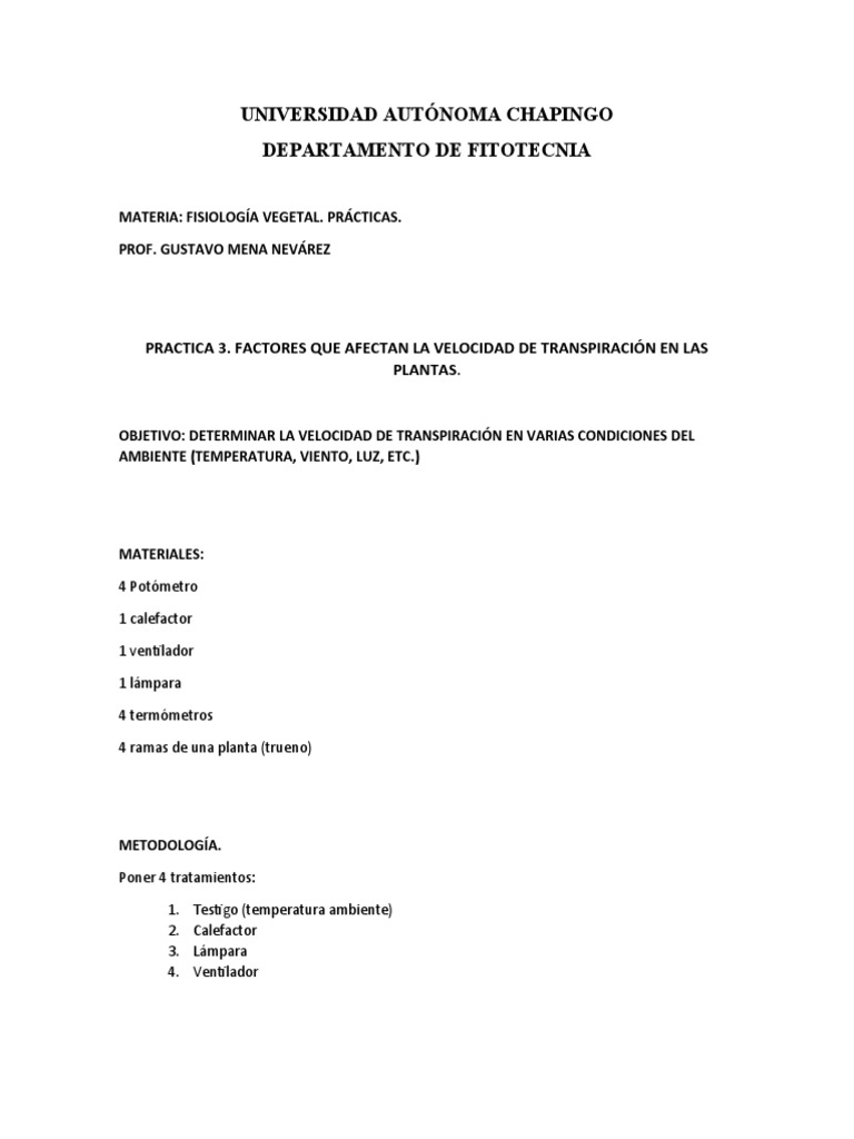 Practica 3a. Transpiracion de Las Plantas | PDF | Ciencias de la Tierra ...