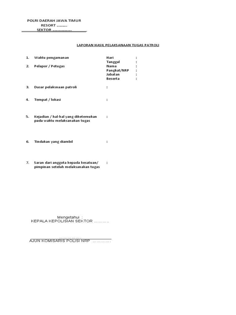 Blangko Hasil Patroli | PDF