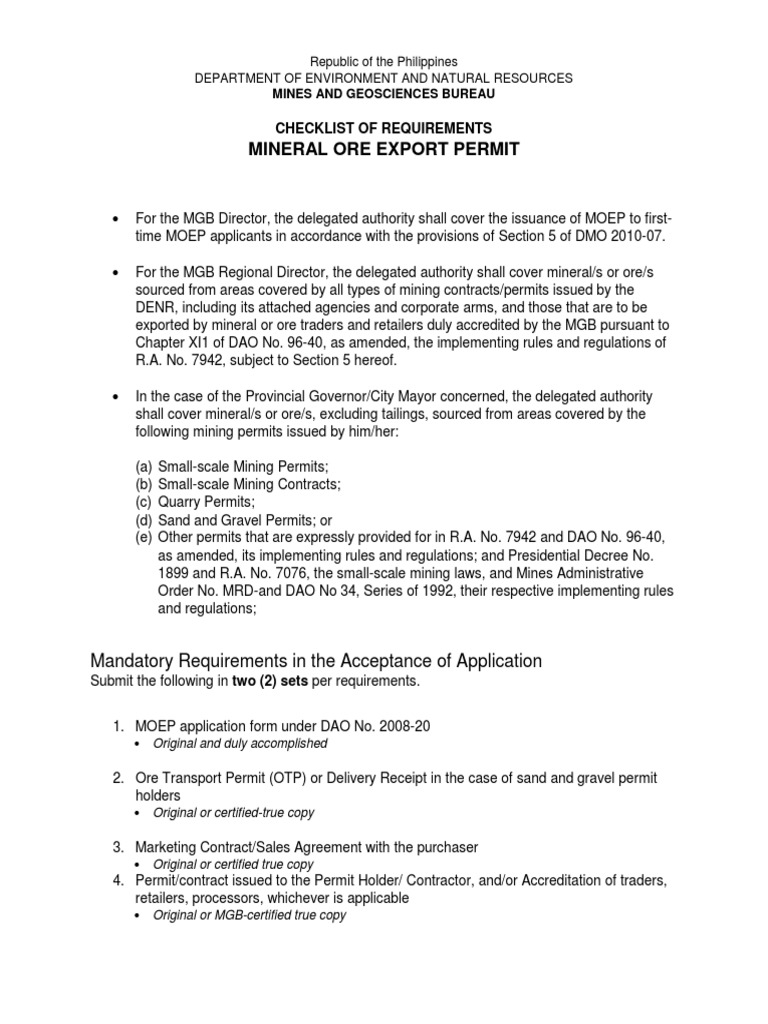 Mineral Ore Export Permit Primer | PDF
