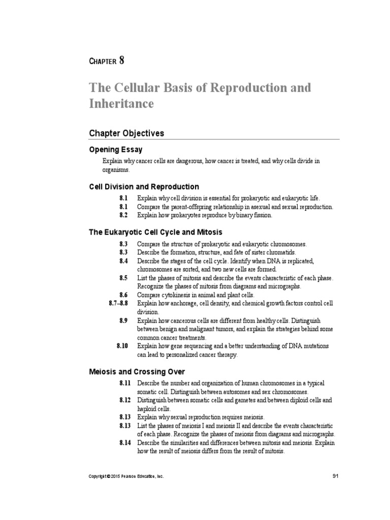 The Cellular Basis of Reproduction and Inheritance: Chapter Objectives ...