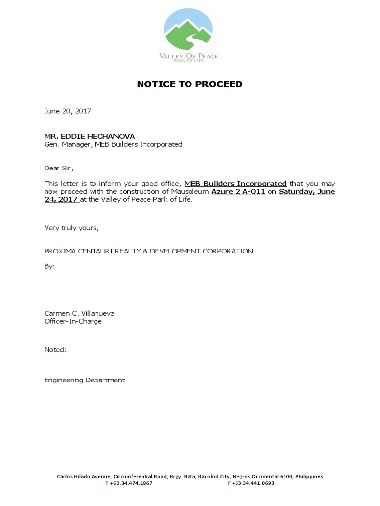Notice To Proceed: Mr. Eddie Hechanova | PDF | Law | Home & Garden