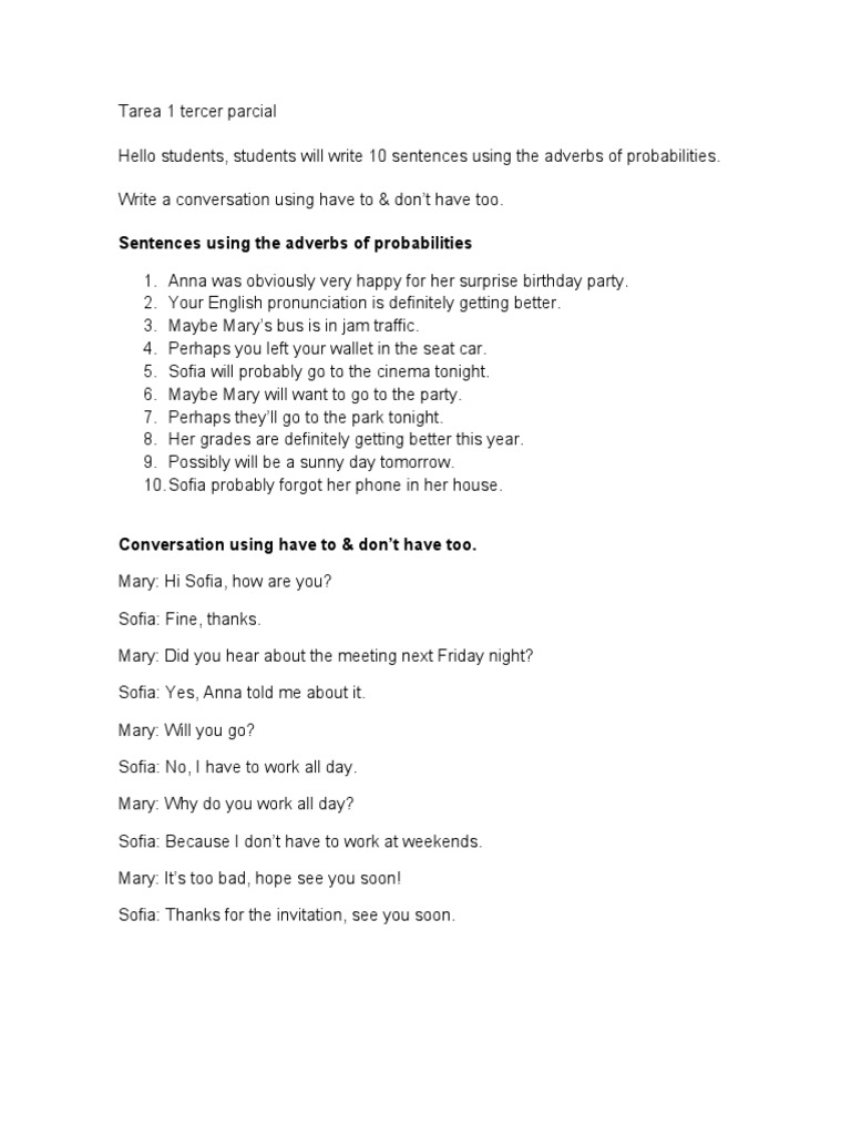 Sentences Using The Adverbs of Probabilities | PDF